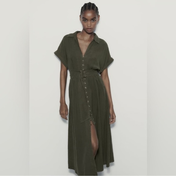 Zara | Dresses | Zara Linen Blend Belted Midi Dress | Poshmark